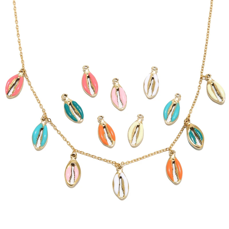 5pcs/Lot Stainless Steel White Blue Pink Enamel Shell Charms for ...