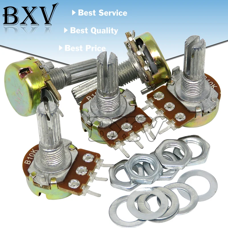 5PCS WH148 3PIN 20MM Single Couplet Potentiometer With Nuts B1K B2K B5K ...