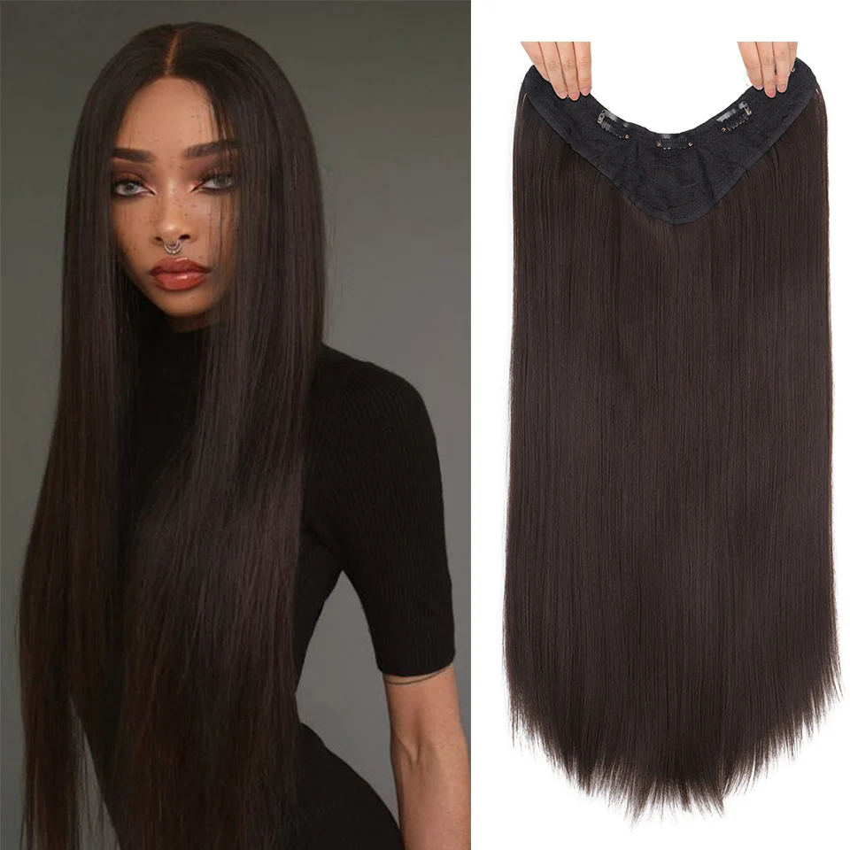 HOUYAN Long curly hair synthetic V shaped hair extensions, five high ...