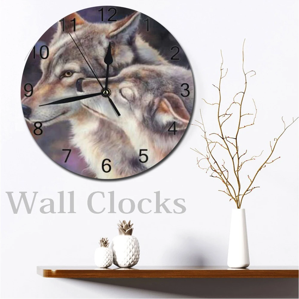 Wolf-Round-Wall-Decor-Clocks-Numeral-Digital-Dial-Mute-No-Ticking-Sound ...