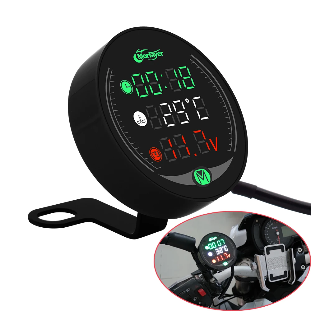 Motorcycle Gauge Display Table Voltmeter Water Temp Clock Time Usb For ...