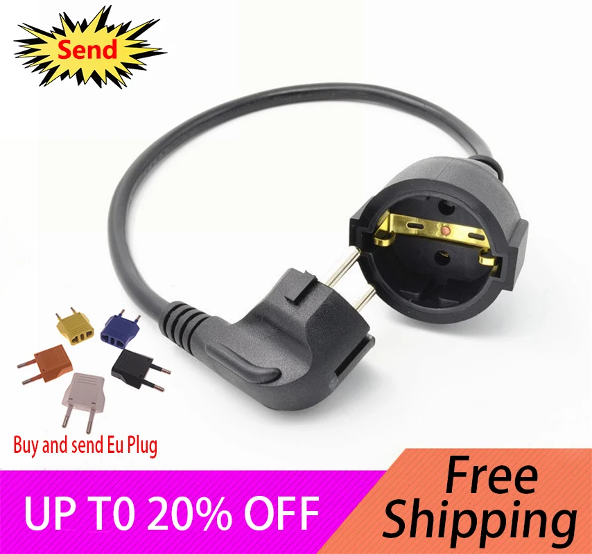 EU European Germany French 2 Pin Power Extension Cable Cord Wire German ...