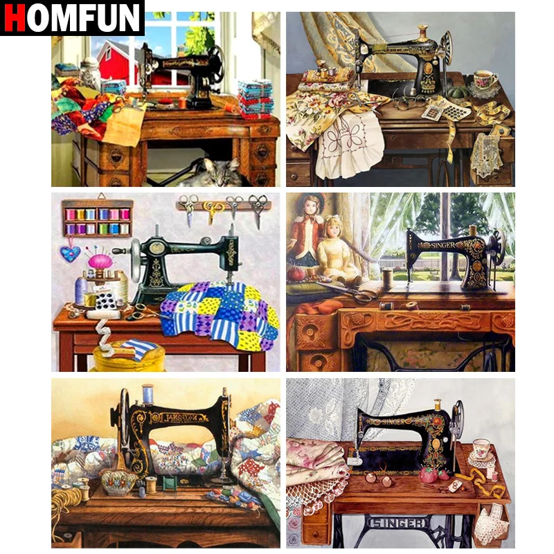 HOMFUN-Art-5D-Diy-Diamond-Painting-Sewing-machine-landscape-Diamond ...