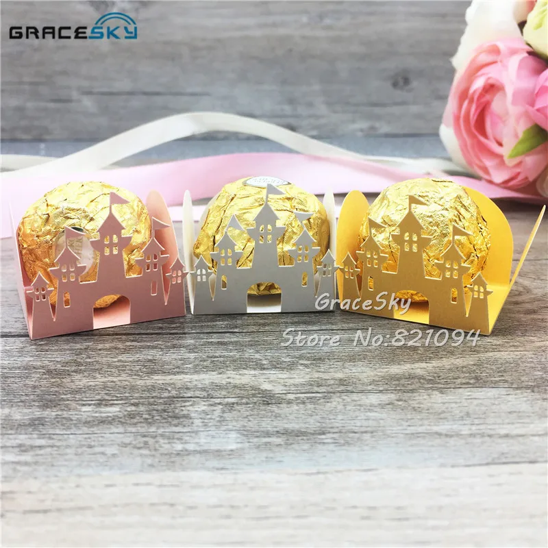 60pcs Laser Cut Castle Candy Bar Box Wedding Favor Chocolate Bar Baby ...