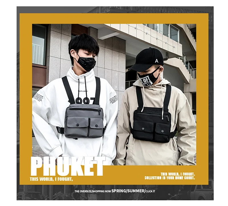Sac banane,en toile pour homme,de style Hip-hop,gilet tactique,Kanye ...