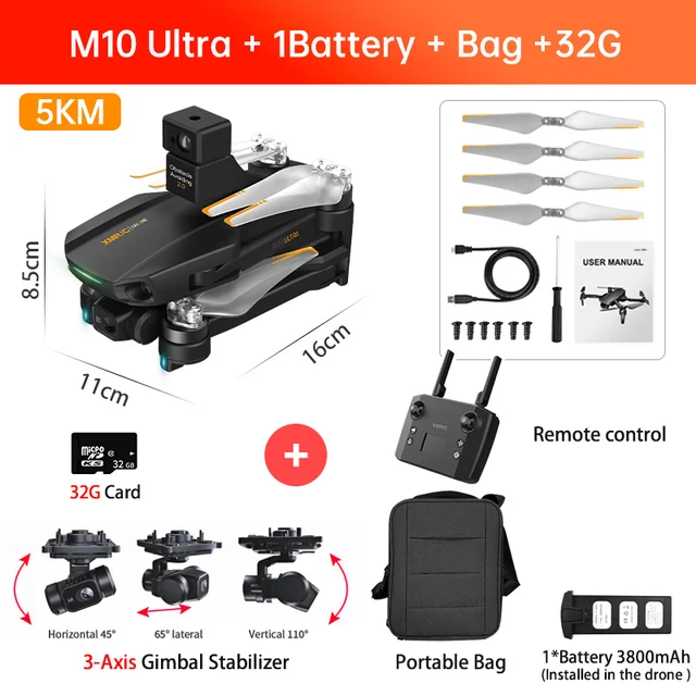 XMRC M10 Ultra Drone 4K Profesional GPS 3-Axis EIS 5G Wifi Quadcopter ...