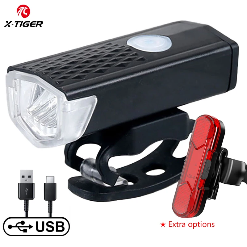 X TIGER Bike Light USB Rechargeable 300 Lumens Bicycle Light LED Front ...