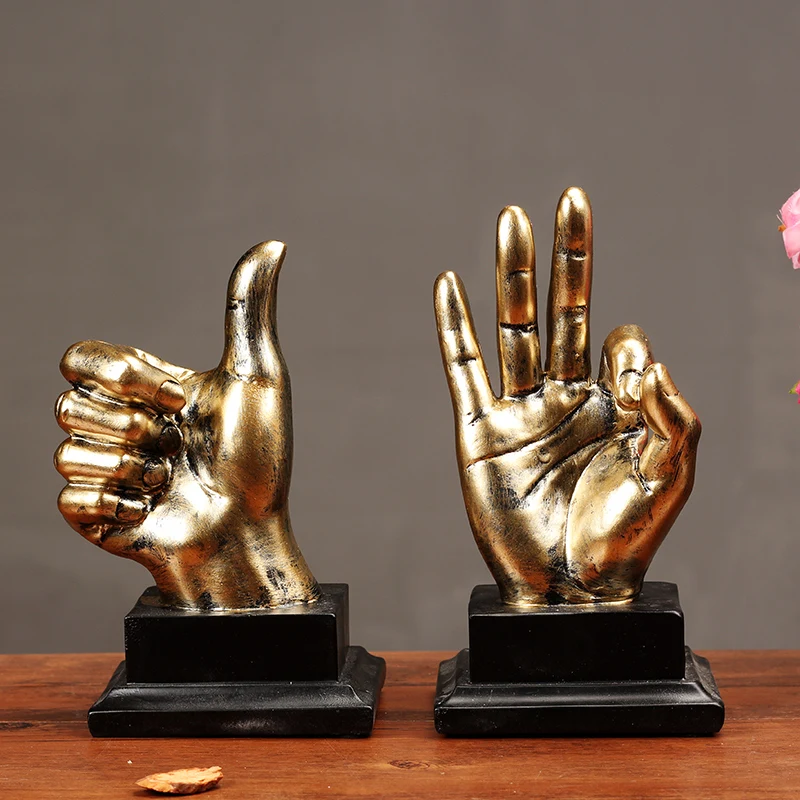 Golden Polyresin Hand Gesture Desk Statues Finger Sculpture Decor ...