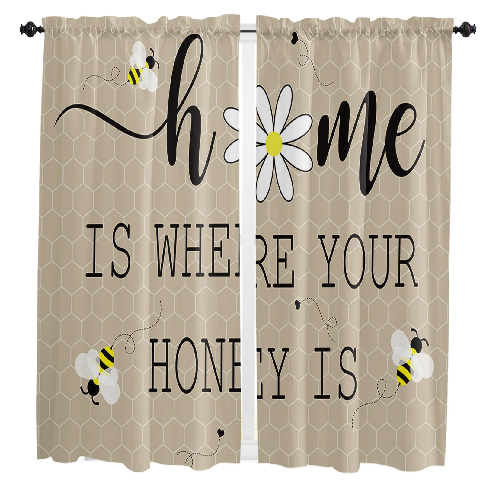 Beehive Background Flower Daisy Bee Curtains Home Decor Living Room ...