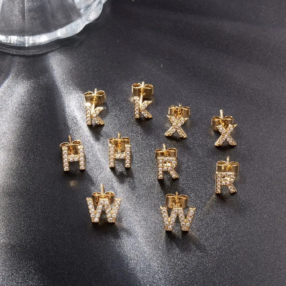 1 쌍 26 글자 조합 스터드 귀걸이 여성용 지르콘 알파벳 라인 석 스터드 피어싱 여성 귀 스터드단추모양 귀걸이