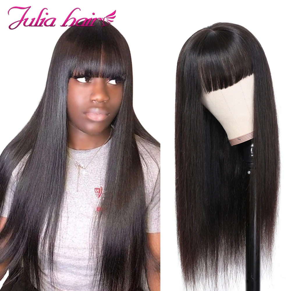 Brazilian Straight Transparent Lace Front Wig With Bangs 13x4 Straight ...
