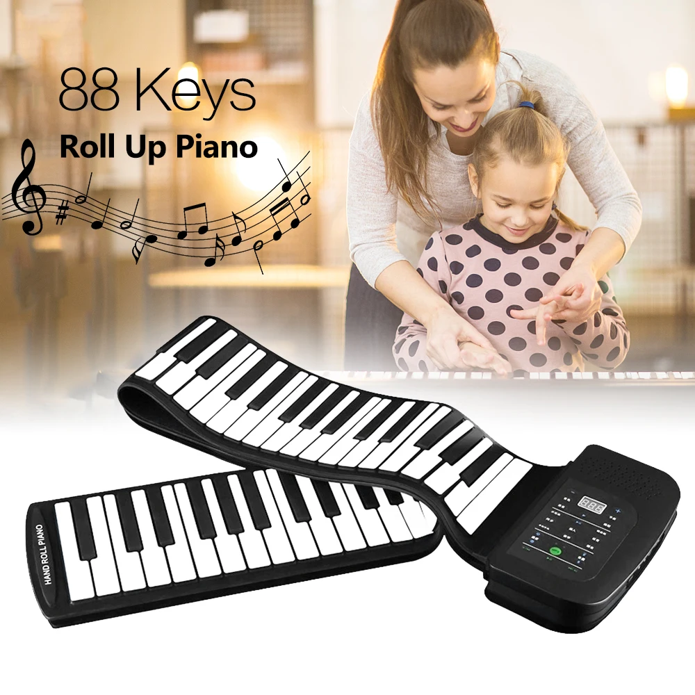 88 Keys Silicone Flexible Foldable Piano Keyboard Hand rolling Piano ...