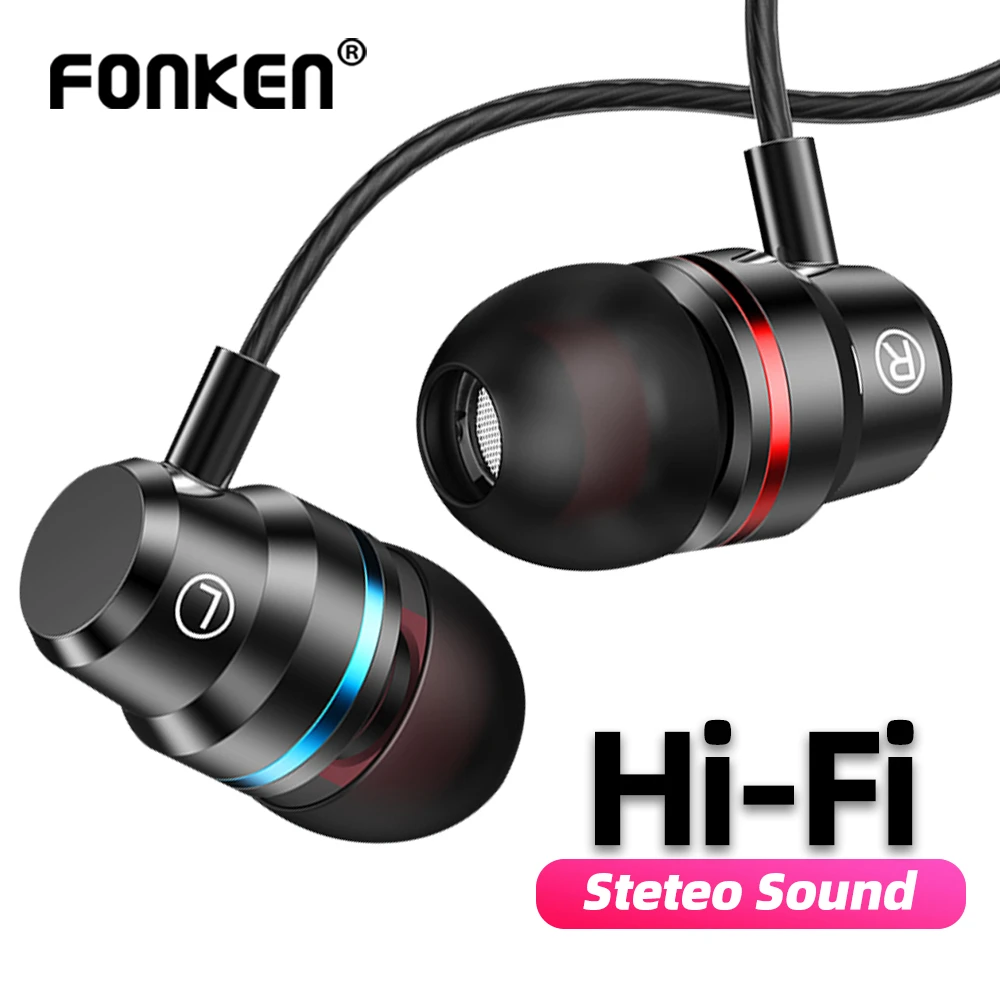Fonken 3.5mm Earphone Wired Earpiece Stereo Bass Music Earpiece For ...