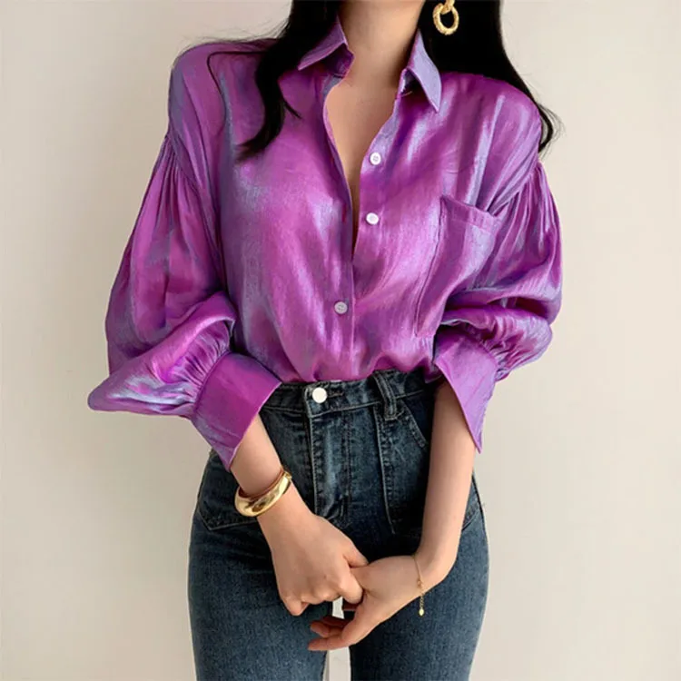Gradient Color Shirts Womens 2022 Fashion Bright Blouse Female Elegant ...