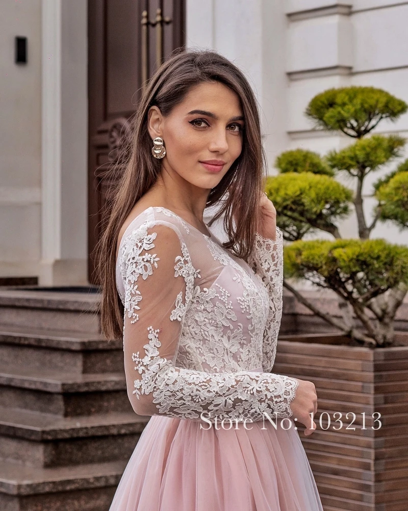 Blush Pink Long Lace Dress