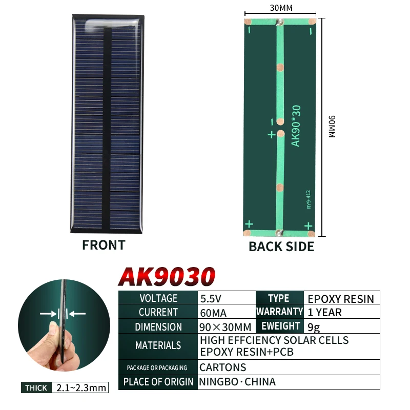 20PCS-90-30mm-5-5-V-70ma-Mono-Poly-Solar-Pannels-Set-Plate-Kit-Complete ...