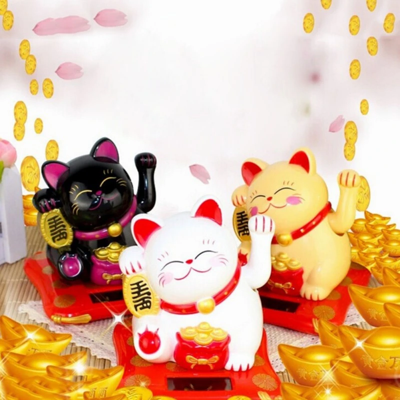 Chinese Lucky Cat Solar Powered Gold Waving Cat Hand Paw Up Wealth ...