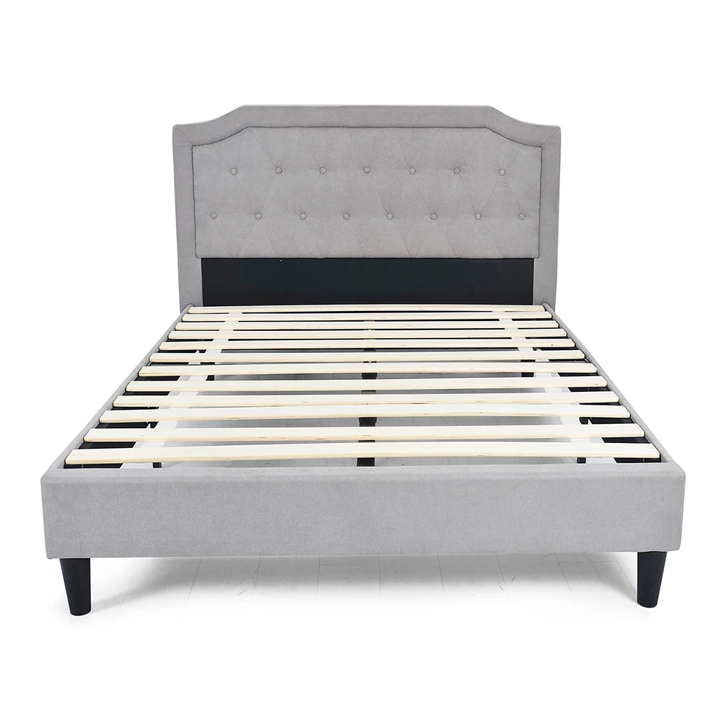 Solid-Wood-Bed-Frame-Double-Woven-Fabric-Upholstery-With-Steel ...