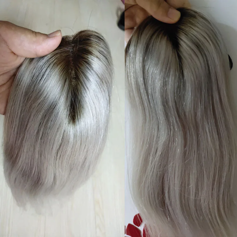 Perruque-toupet-naturelle-Remy-cheveux-humains-ombr-gris-blond-18 ...