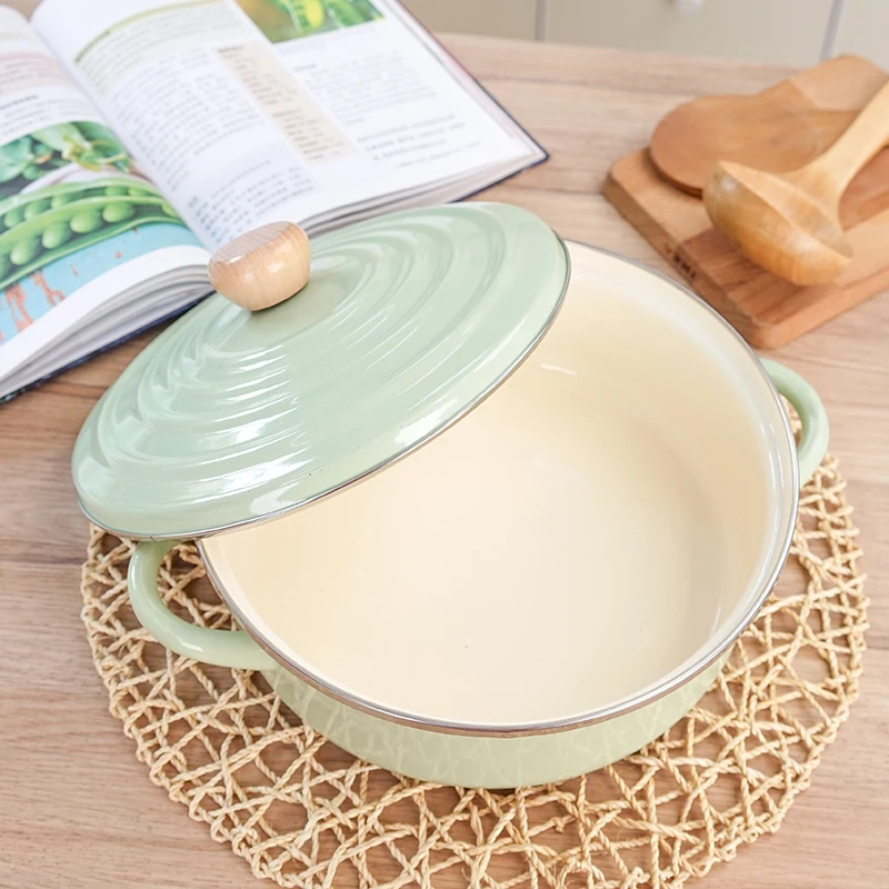 Porcelain enamel double ear soup rice noodle stew pot Japanese ...