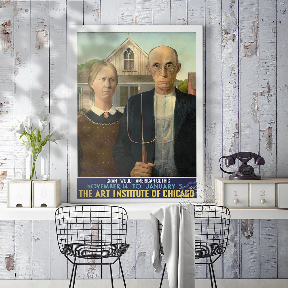 Framed American Gothic Painting