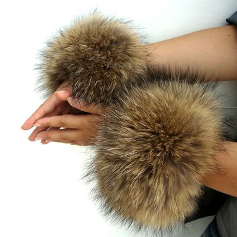 Women ACC. 100% Genuine Fox Fur Cuffs Femme Real Raccon Fur With Clap ...