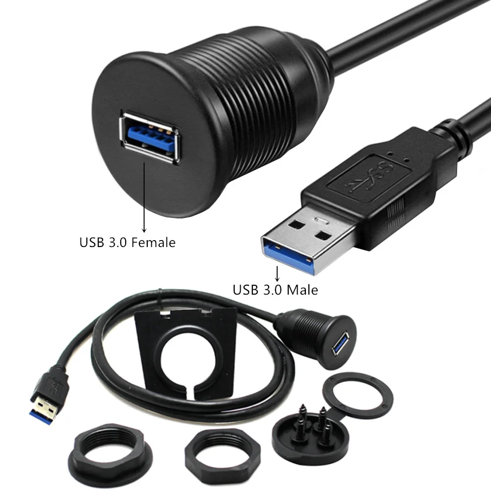 USB Panel Flush Mount Cable USB 3.0 / USB 2.0 Extension USB Mount, Dash ...