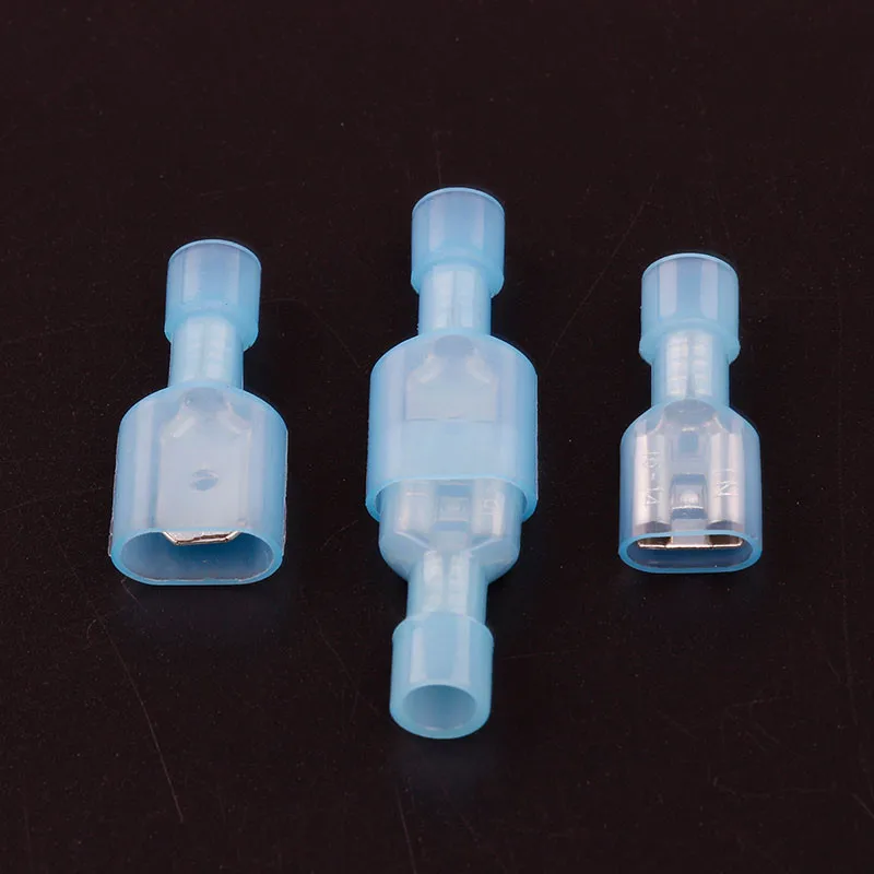 50 Uds Nylon totalmente aislado azul engastado pala Terminal macho y ...