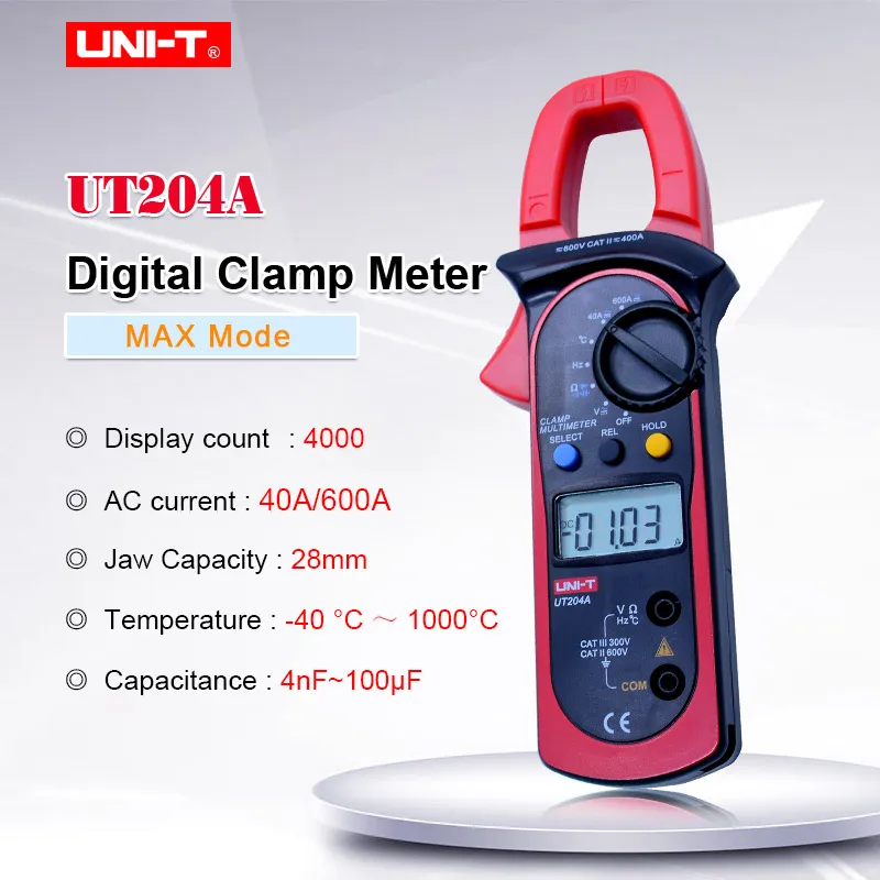 Medidor de pinza Digital UNI T, multímetro UT204A, CC, CA, medidor de corriente de voltaje ...