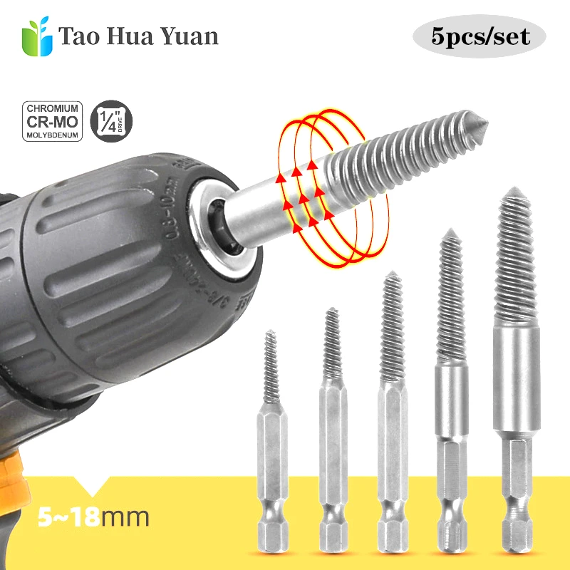 5pcs Hex Screw Extractors Broken Damaged Screw Extractor Drill Bit ...