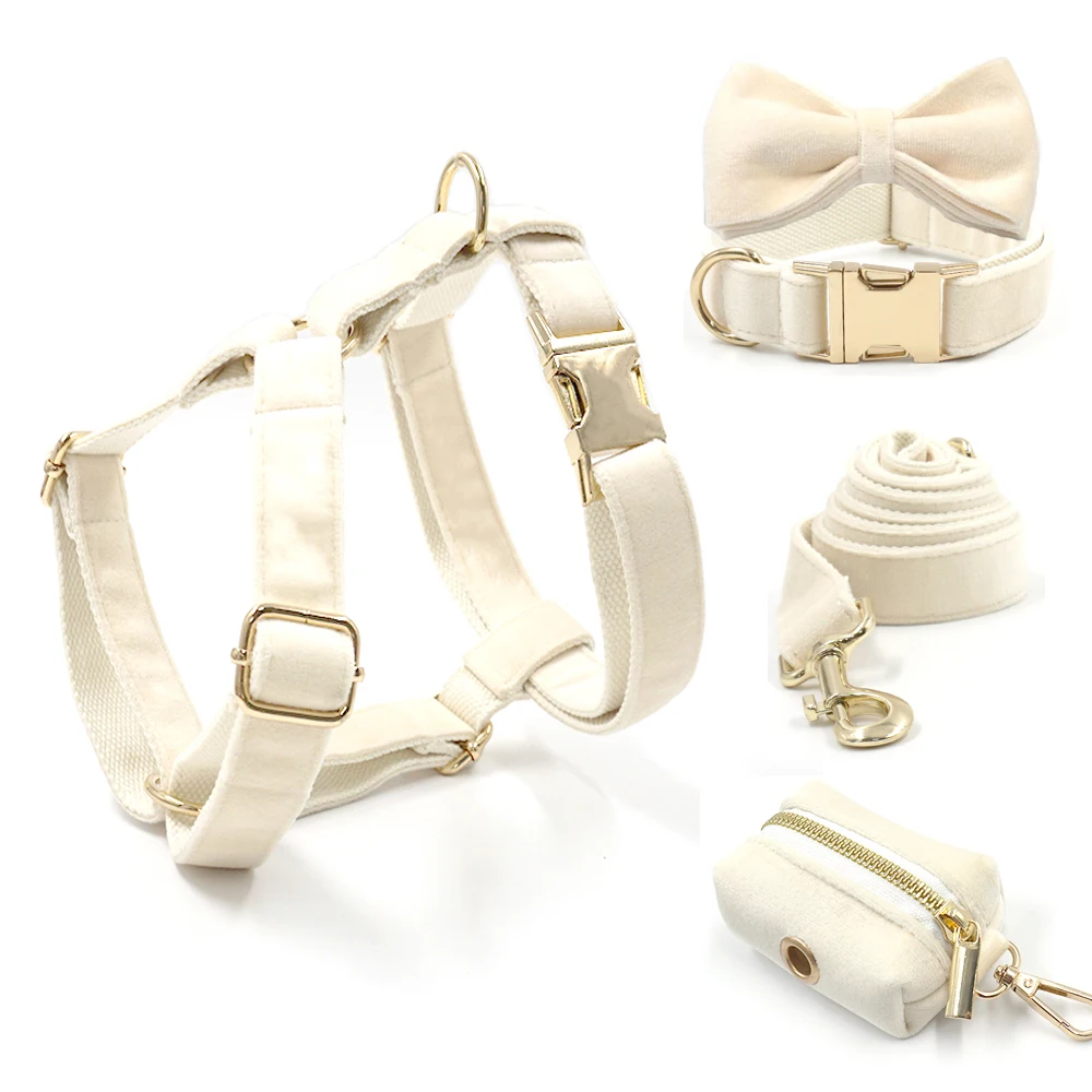 Cream Velvet Pet Collar for Small Medium Large Dogs Thicken Soft Padded ...