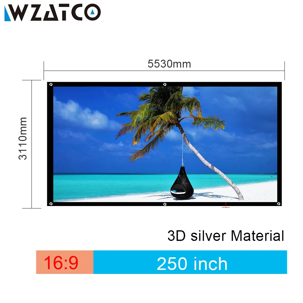 Wzatco tela 3d grande tela 250 polegada 4:3 3d tela de projeção prata ...