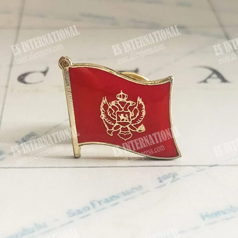 Montenegro National Flag Lapel Pins Crystal Epoxy Metal Enamel Badge ...