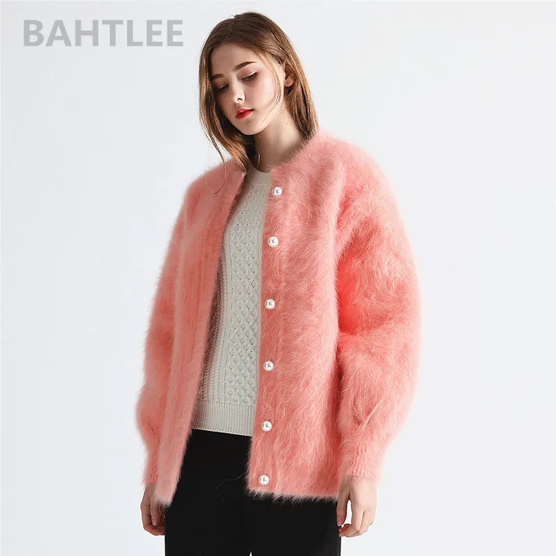 BAHTLEE-Women's Angora Cardigans, Wool Knitted Sweater, O-Neck, Pearl ...