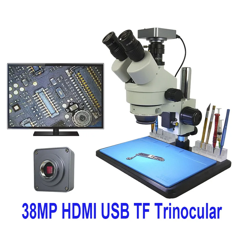 efix 38MP 7-45X Trinocular Soldering Stereo Continus Zoom Microscope ...