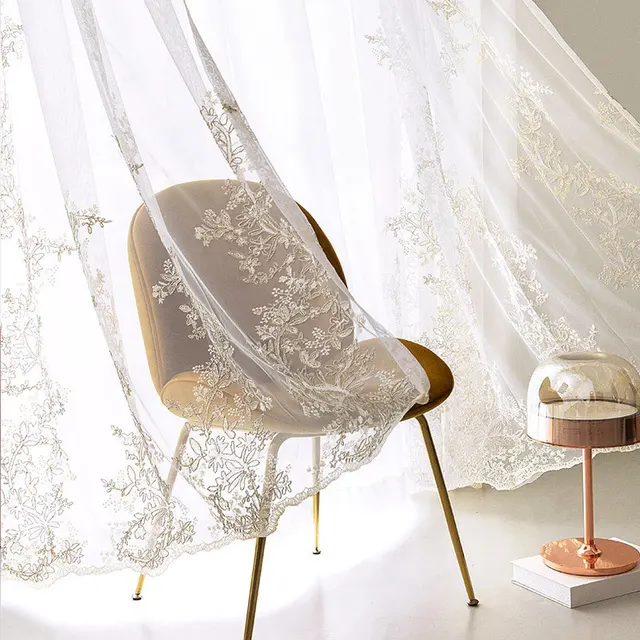 Luxury Embroidered Sheer Curtains For Bedroom White Tulle Window ...