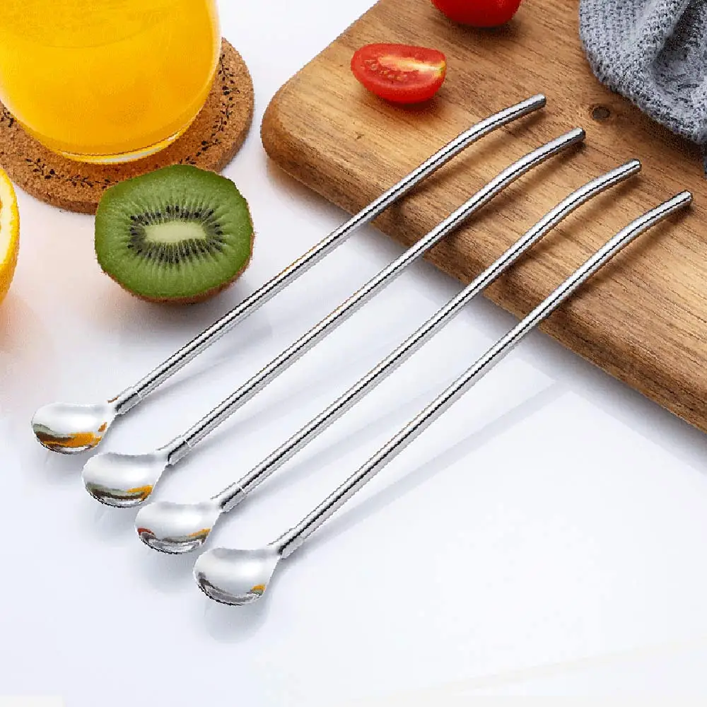 1pc Pack Reusable Stainless Steel Straws Spoon Metal Drinking 304 ...