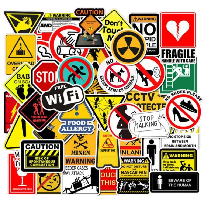 Sporting Goods 50 PCS Warning Stickers Danger Banning Signs Reminder ...