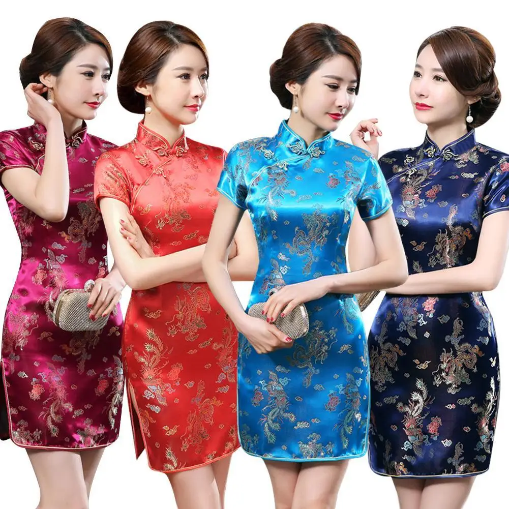 Qipao chino Cheongsam Dragon/Phoenix bordado chino tradicional ...