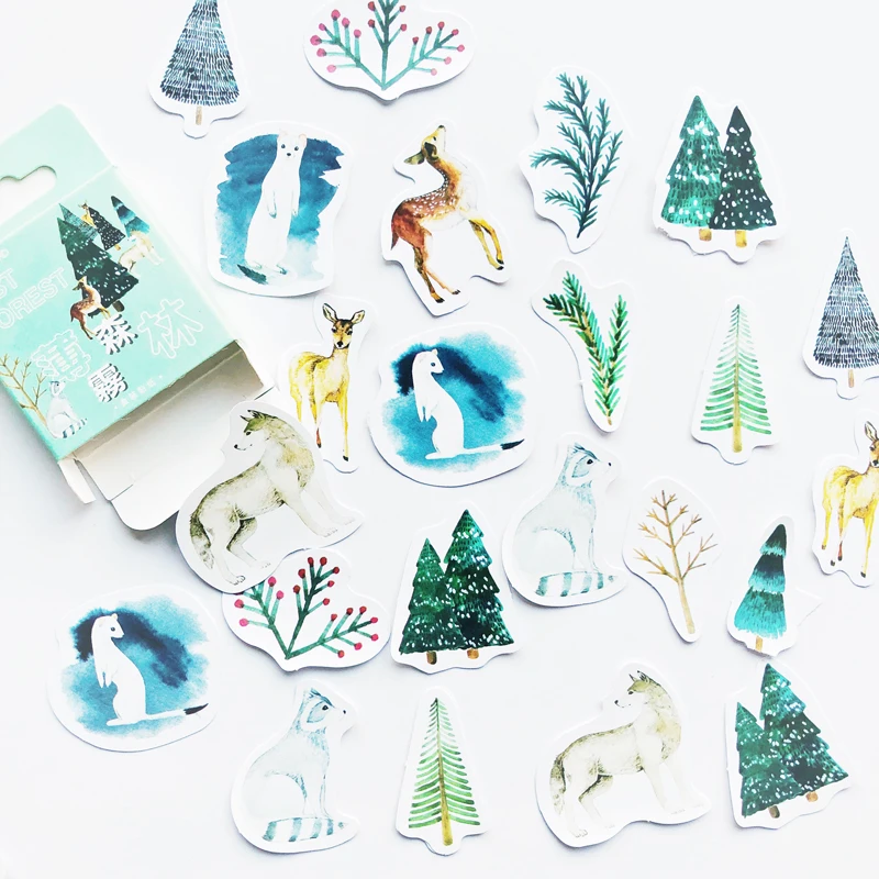 45-pcs-Box-Winter-Forest-Deer-Bear-Trees-Decorative-Stickers-Notebook ...