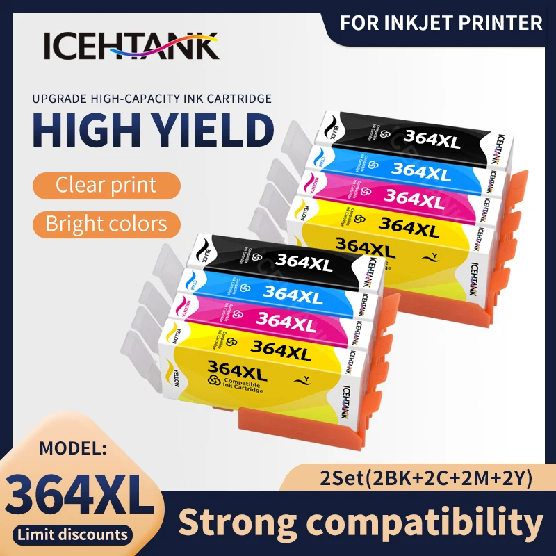 Icehtank cartucho de tinta compatível com hp364 364 xl, hp 3070a 3520 ...