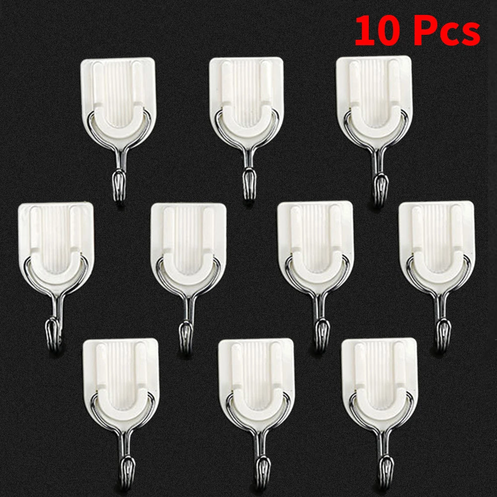 10PCs Strong Adhesive Wall Sticky Hooks For Bathroom Kitchen Key ...