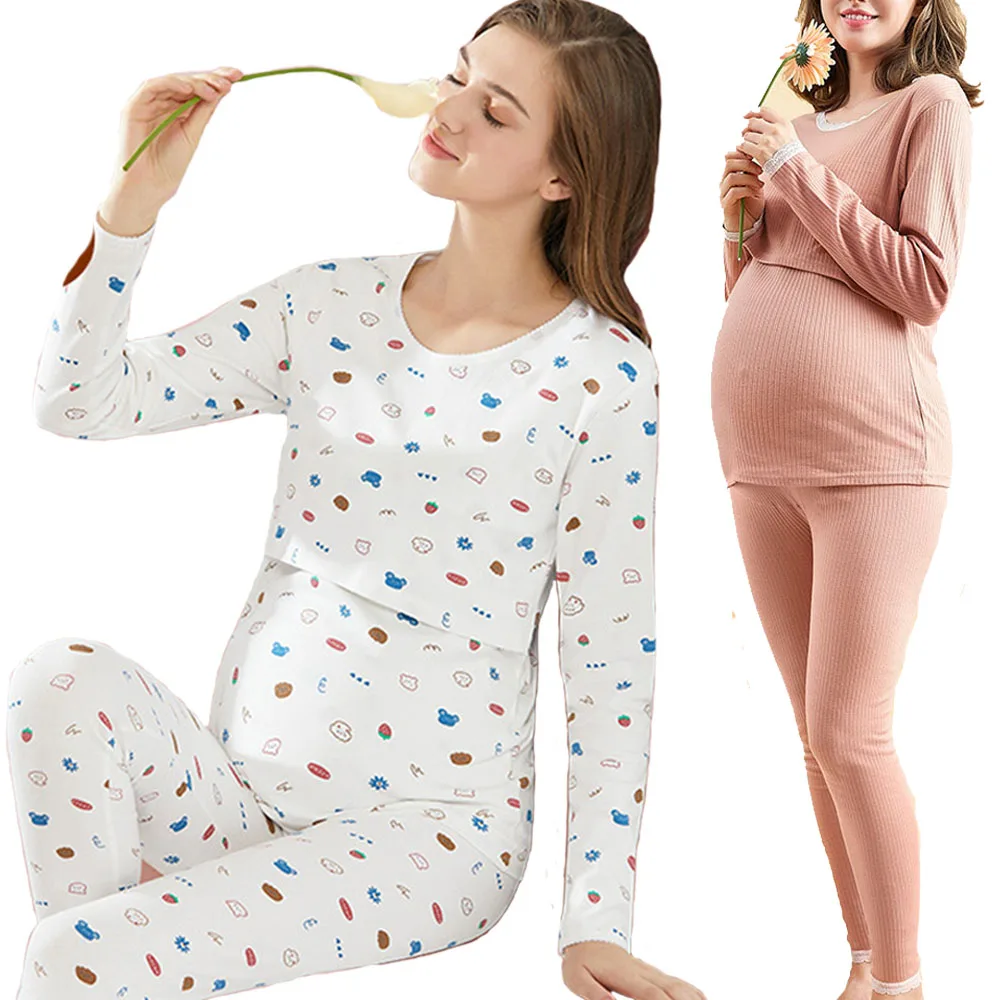 Woman-Pajamas-Maternity-Adjustable-Pregnant-Pants-Nursing-Breastfeeding ...