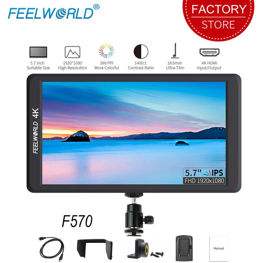 FEELWORLD F570 Aluminum Housing 5.7 Inch Camera 4K HDMI IPS LCD Full HD ...