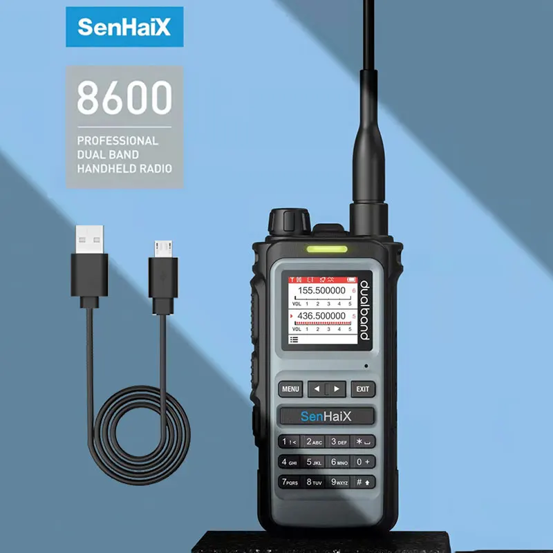 SenHaiX 8600 Walkie Talkie Air Band U/VHF Dual Band PTT IP54 Ham Two ...