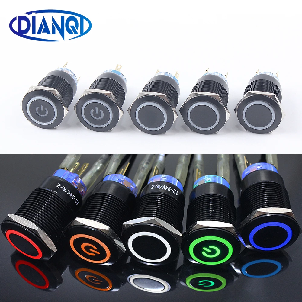 3v 5v 12v 24v 220v 19mm Latching/momentary Alumina Black Body With Led ...