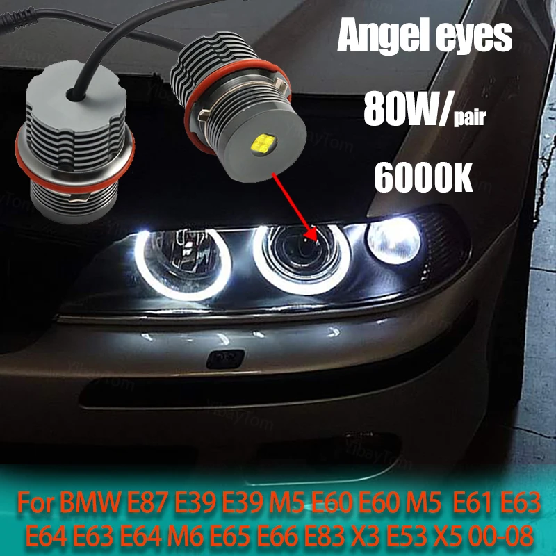2pcs Bright 80w Led Angel Eyes Marker Lights Bulbs Lamp For Bmw E87 E39 M5 E60 E61 E63 E64 M6 ...