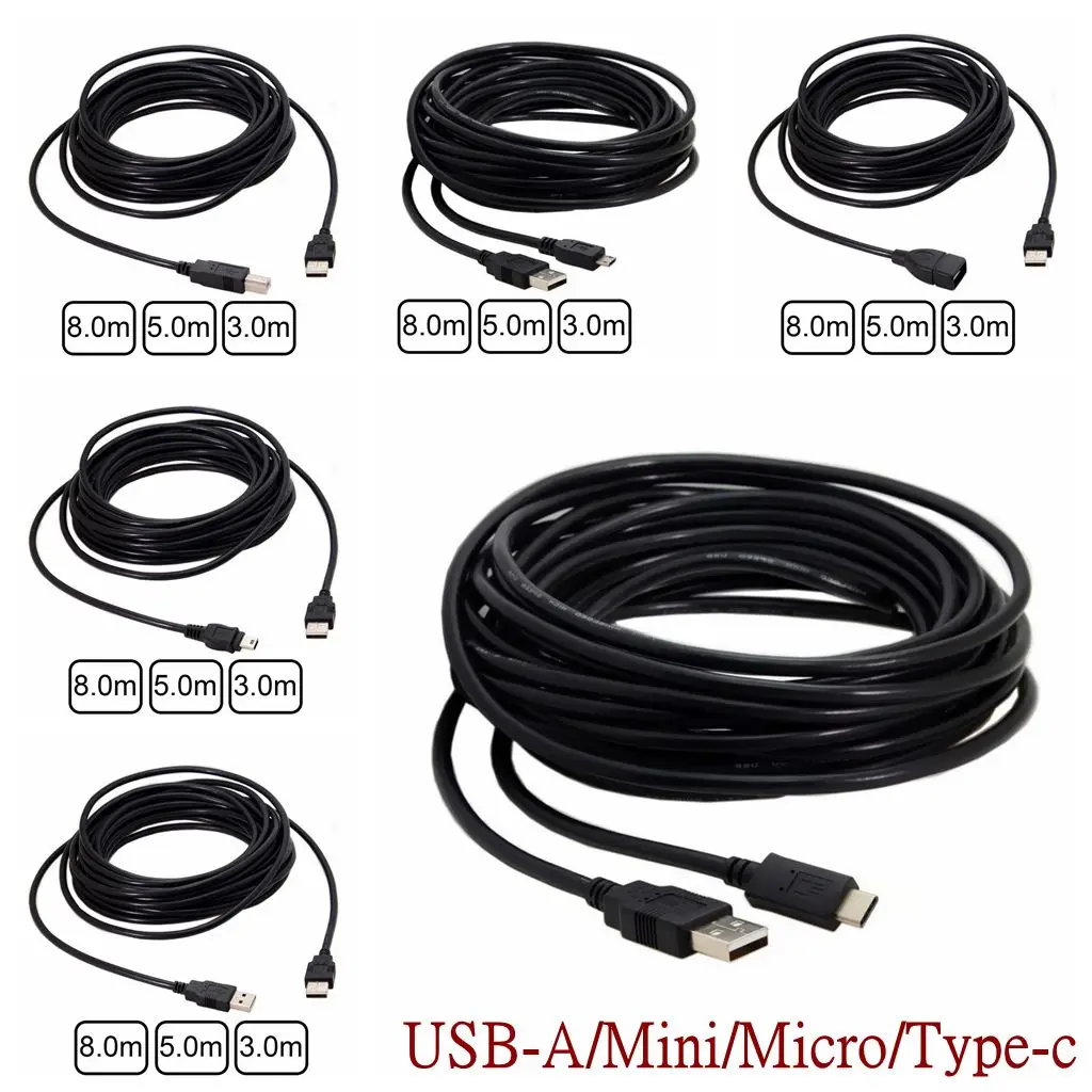 1m-3m-5m-8m-USB-Male-To-Mini-Micro-Type-c-USB-Female-Charging-Charger ...