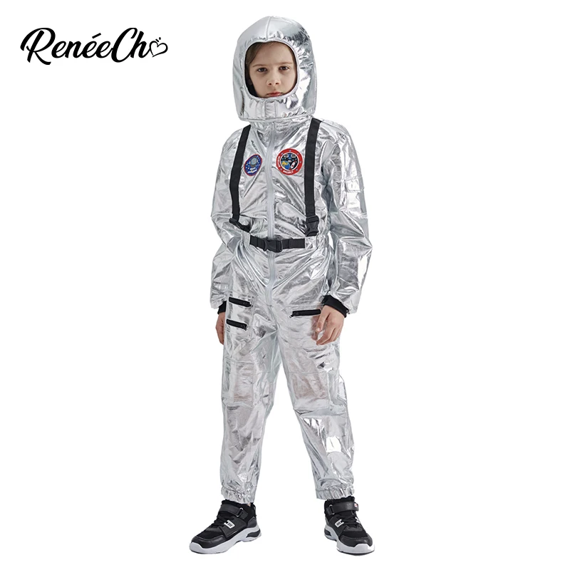 Reneecho Kids Astronaut Costume Sliver Boys Space Man Cosplay Jumpsuit ...