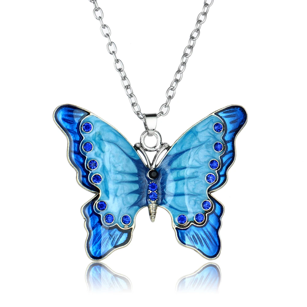 Collar de cadena con colgante de mariposa de cristal azul para mujer ...